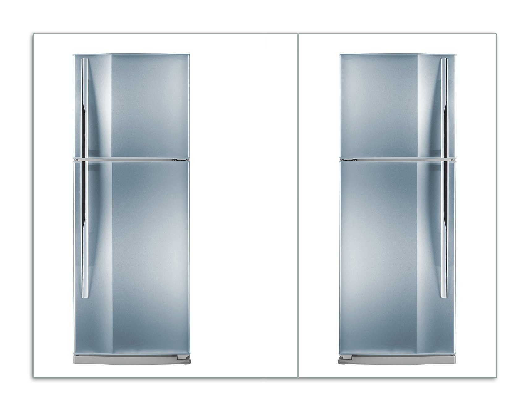 Wallario Herd Abdeckplatte Kühlschrank Edelstahl Optik Frontal Bläulich