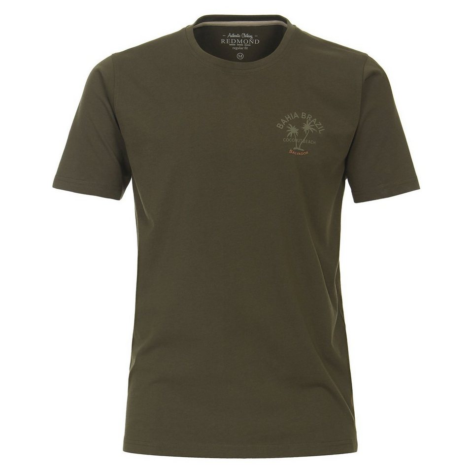 Redmond Rundhalsshirt Große Größen Herren T Shirt Oliv Modischer Print