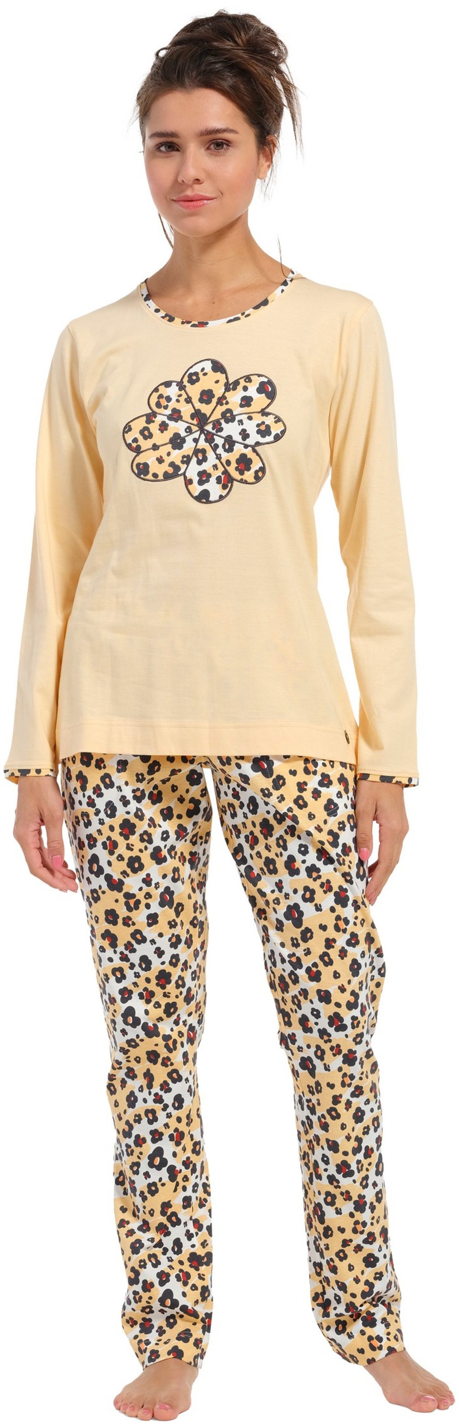 Rebelle Schlafanzug Damen Pyjama Mit Langem Arm 2 Tlg Baumwolle