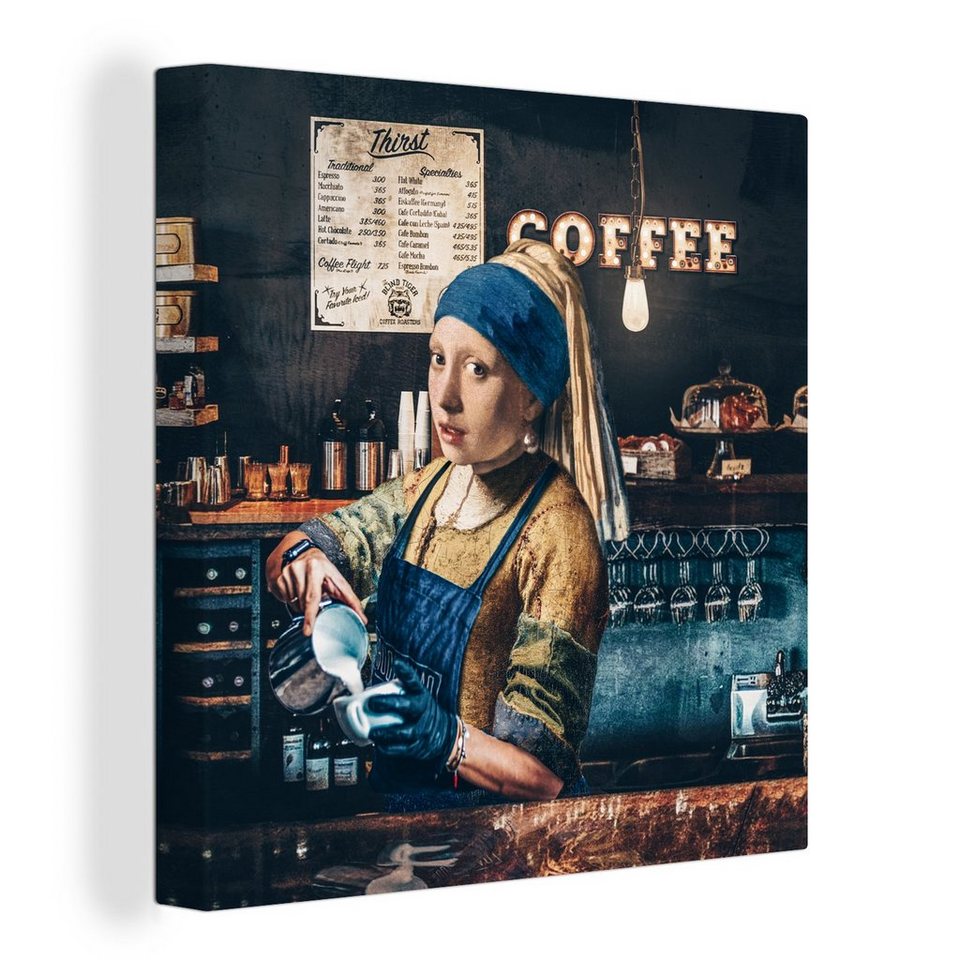 Muchowow Leinwandbild Kaffee Mädchen Mit Perlenohrring Barista