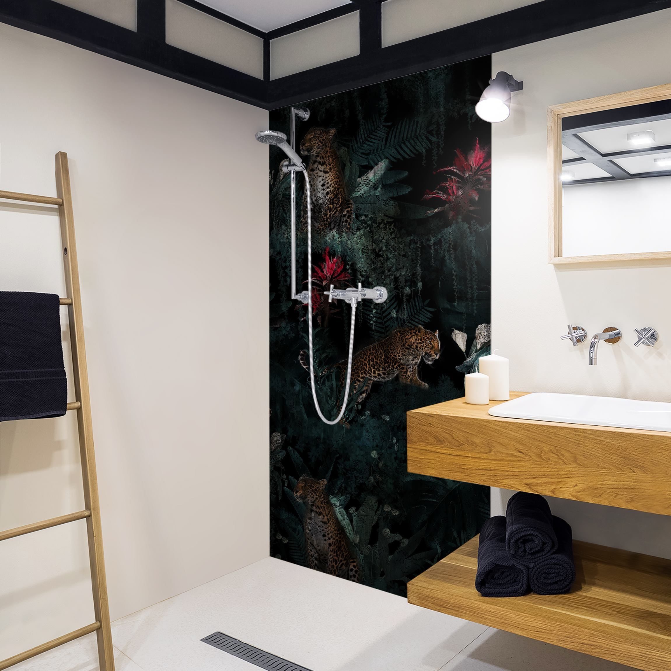 Bilderdepot24 Badrückwand Wald Schwarz Duschrückwand Ohne Bohren Dusche