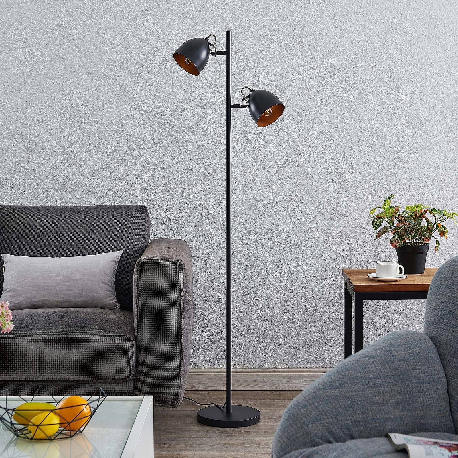 Lindby Stehlampe Fintja Glühlampen Modern Eisen Schwarz Gold 2