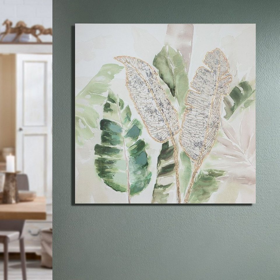 Gilde Dekoobjekt Bild Blätterwald Grüngraucreme Auf Leinwand 100cm