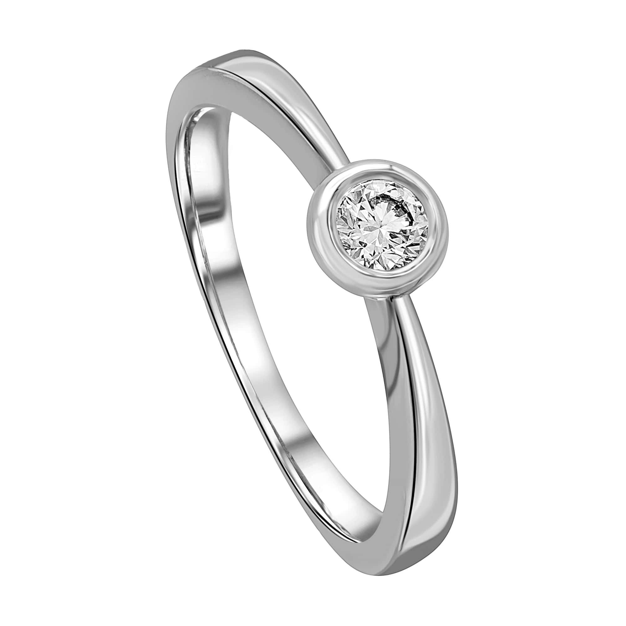 ONE ELEMENT Diamantring 0.1 ct Diamant Brillant Zarge Ring aus 585 Weißgold, Damen Gold Schmuck ...