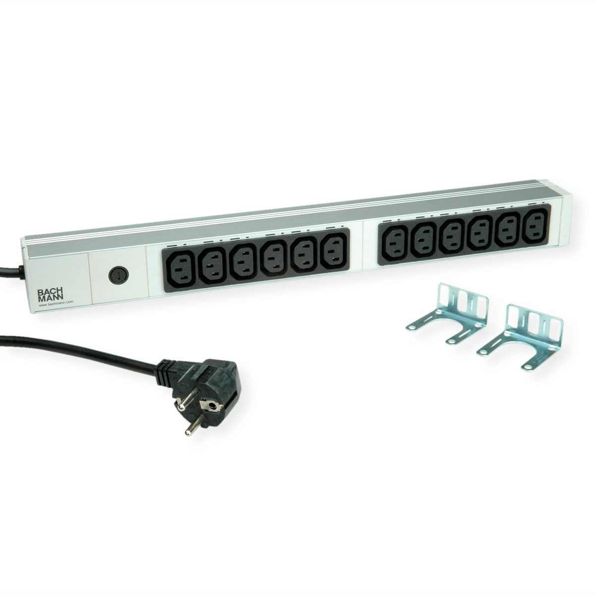 Bachmann 19" 1HE 12xC13 2,0m CEE7/7 Steckdosenleiste (Kabellänge 2 m)