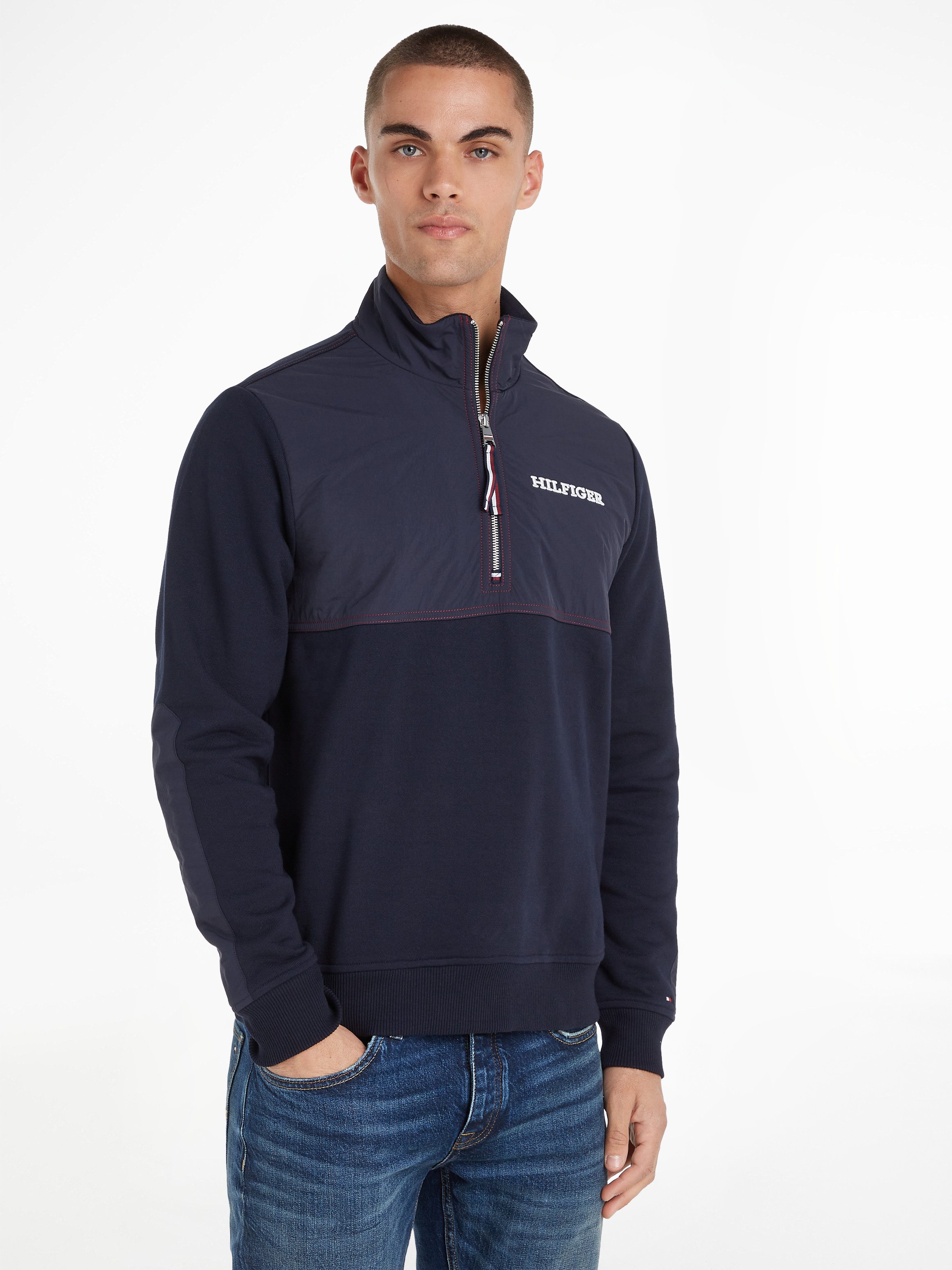 Tommy Hilfiger Sweatshirt Monotype Mix Media Half Zip Mit Einsätzen In