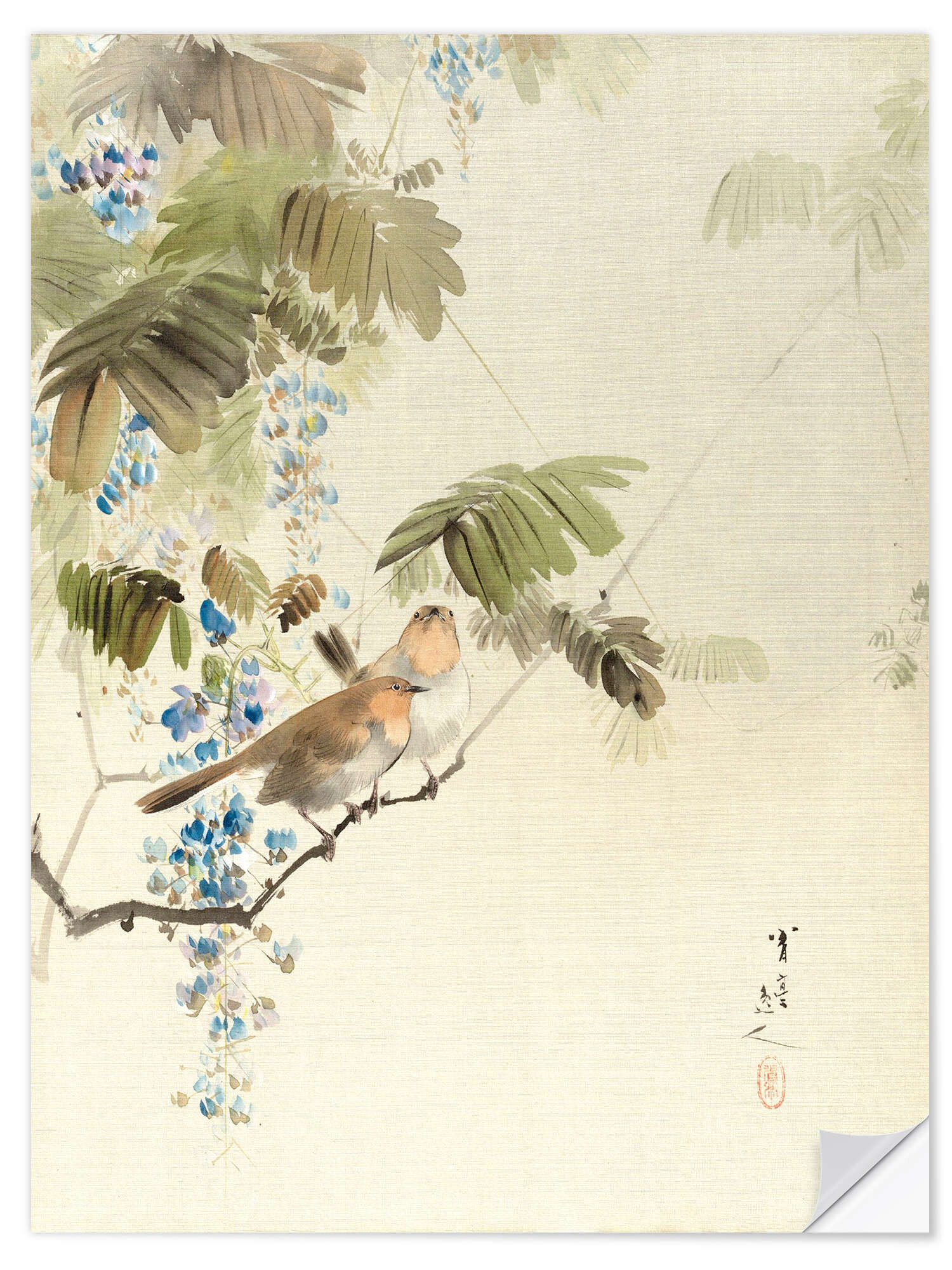 Posterlounge Wandfolie Watanabe Seitei Vögel Und Blumen Japandi Malerei
