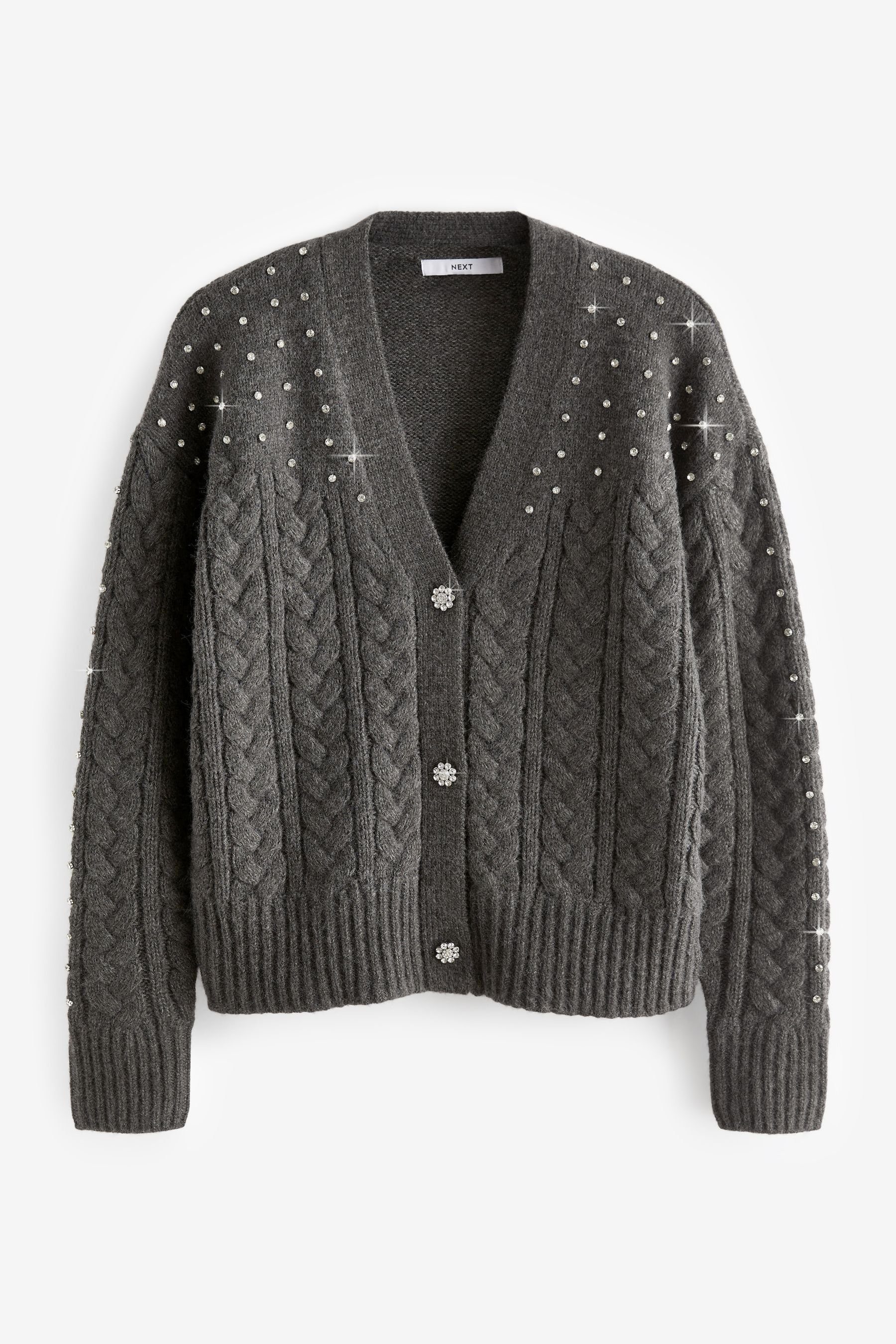 Next Strickjacke Strickjacke Mit Schmuckstein Und Zopfmuster 1 Tlg