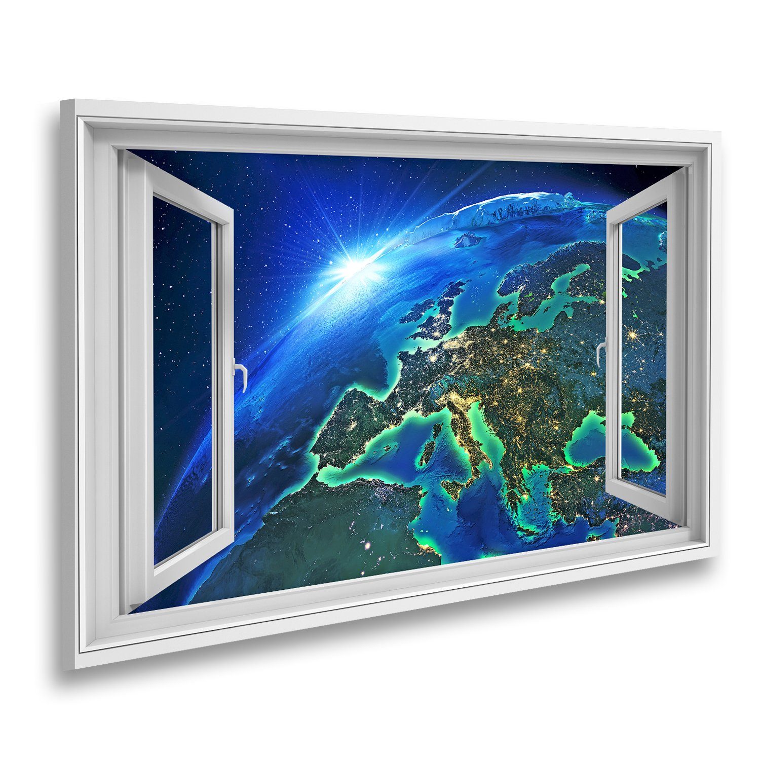 islandburner Leinwandbild Fensterblick Landfläche in Europa Die Nacht Sagenhafter Effekt Wandbil