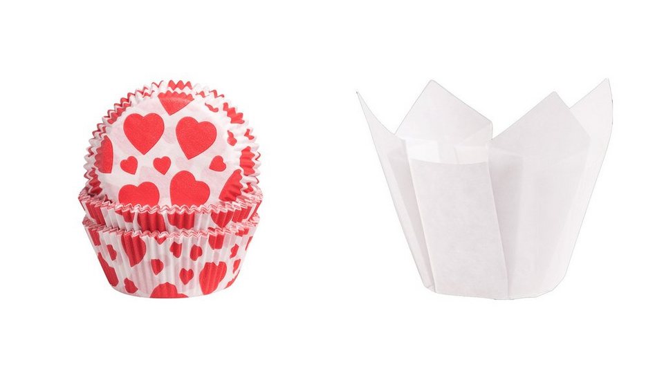 Demmler Muffinform Herz Set Muffinförmchen Herzmuster Tulip Weiß