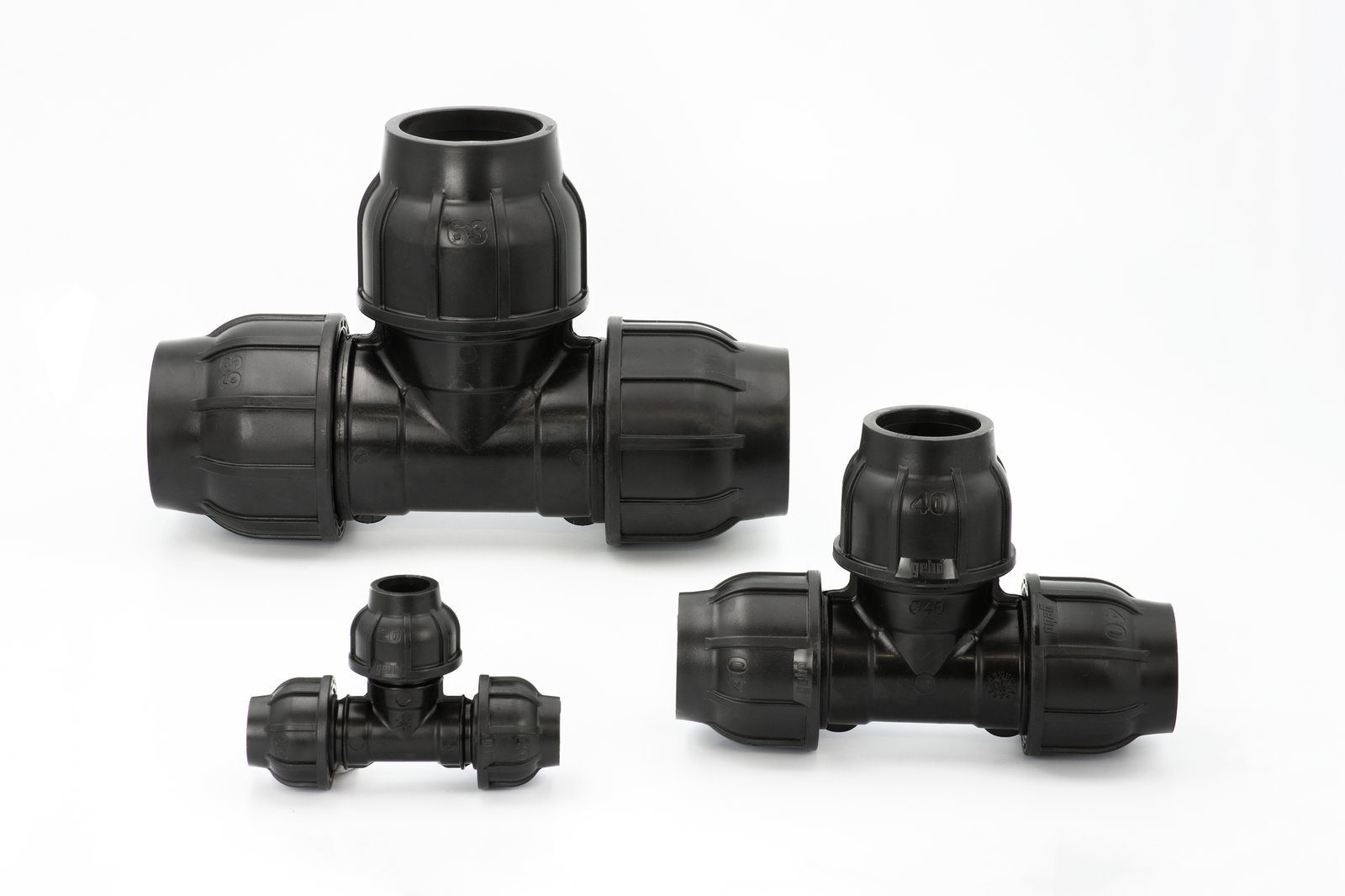 GEBO Steckfitting PE Rohr T-Stück Abzweig Klemmverschraubung 50x50x50