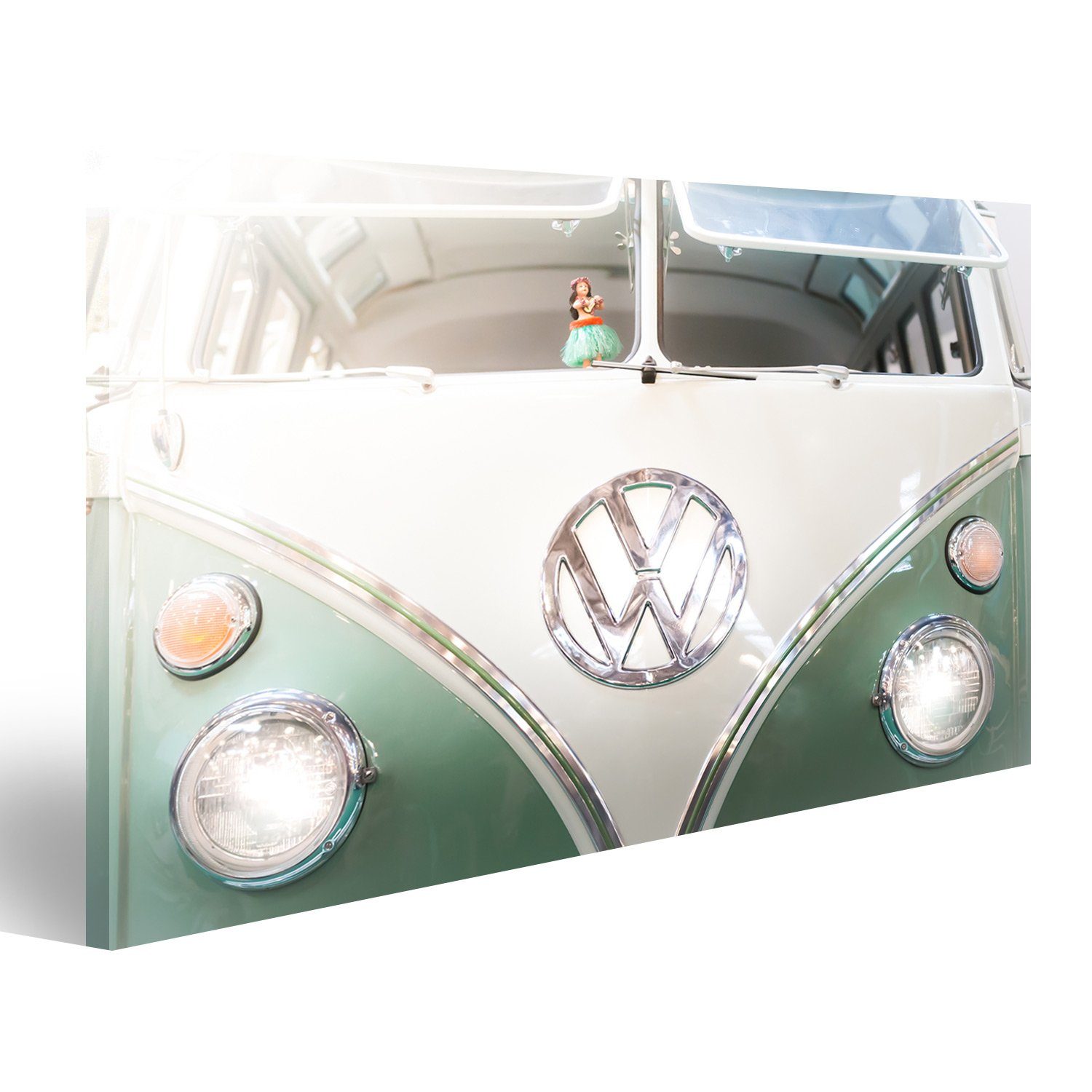 islandburner Leinwandbild »Bild auf Leinwand Frontansicht Bus Mint Weiß passend für VW Bulli T1 ...
