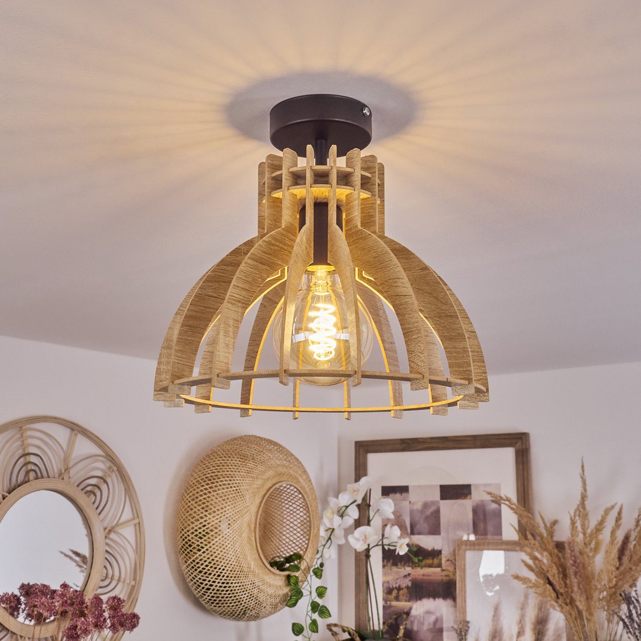 Hofstein Deckenleuchte Salvidio Runde Deckenlampe Aus Holzlaminat