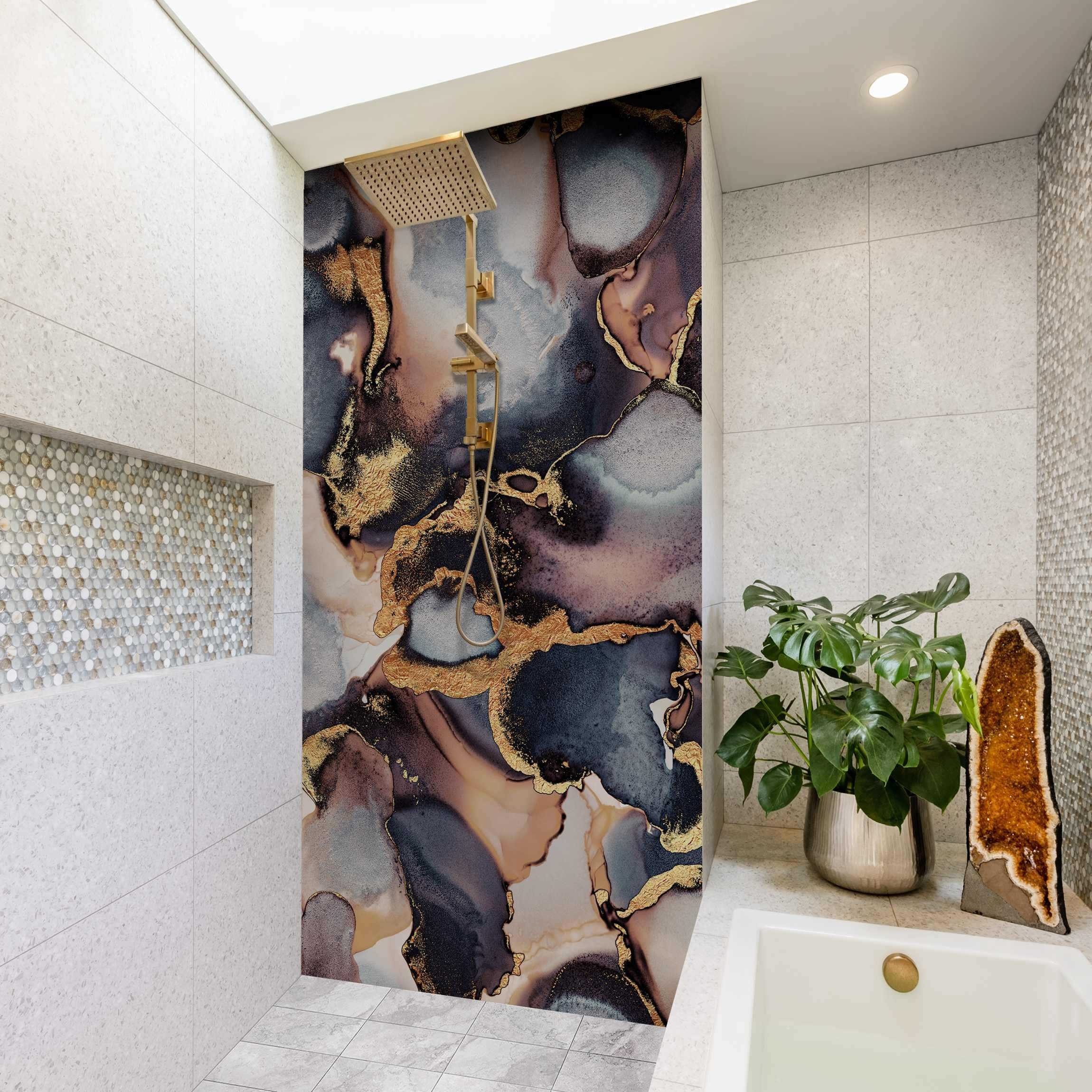 Bilderdepot24 Badrückwand Marmor Gold Duschrückwand Ohne Bohren Dusche
