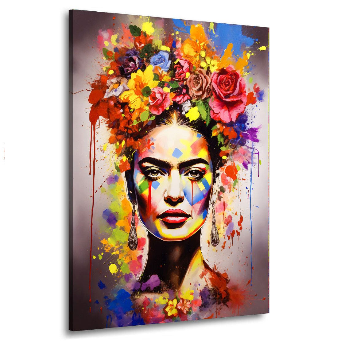 Artedinoi Leinwandbild Abstraktes Porträt Frida Mit Blumen Pop Art