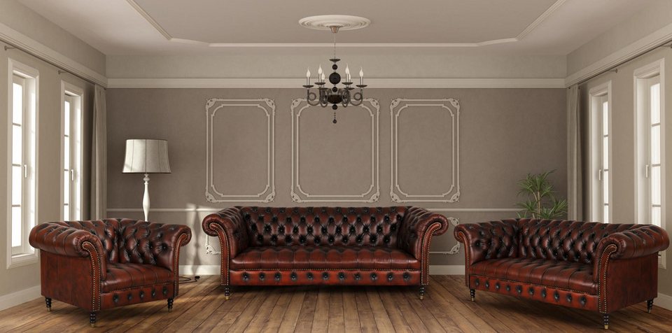 Salottini Polstergarnitur Chesterfield Trent Deluxe Sofagarnitur Leder