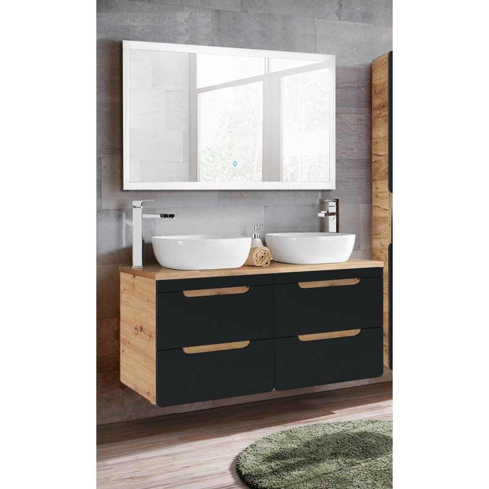 Lomadox Badmöbel-Set NEW-LUTON, (Spar-Set, 2-St), anthrazit mit Wotan Eiche Nb. 121/200/46 cm