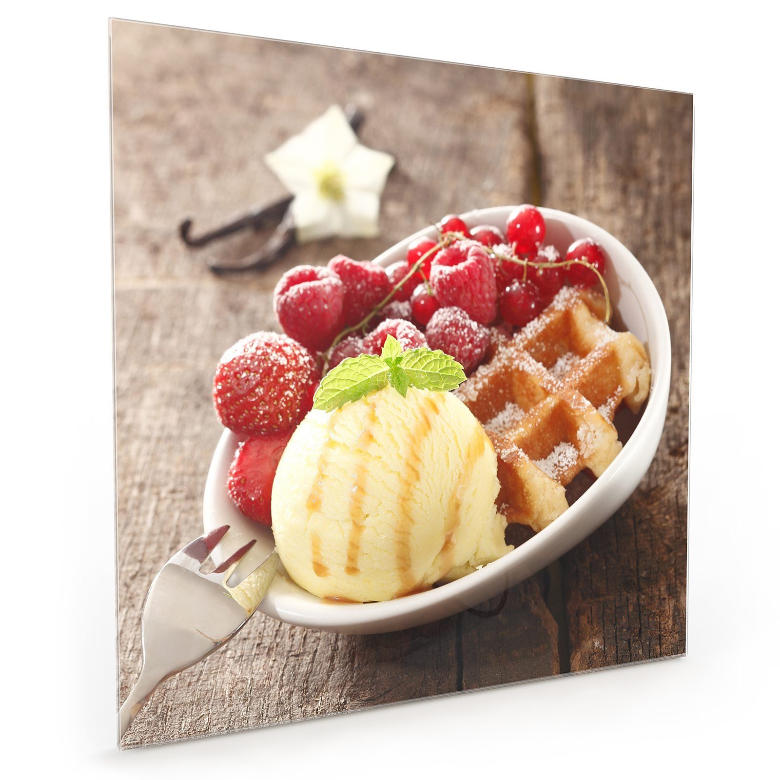 Primedeco Küchenrückwand Spritzschutz Glas Waffel und Eis