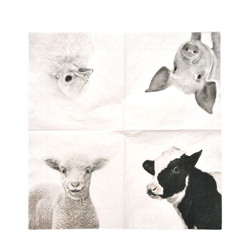 Linoows Papierserviette 20 Cocktail Servietten Bauernhof Tiere