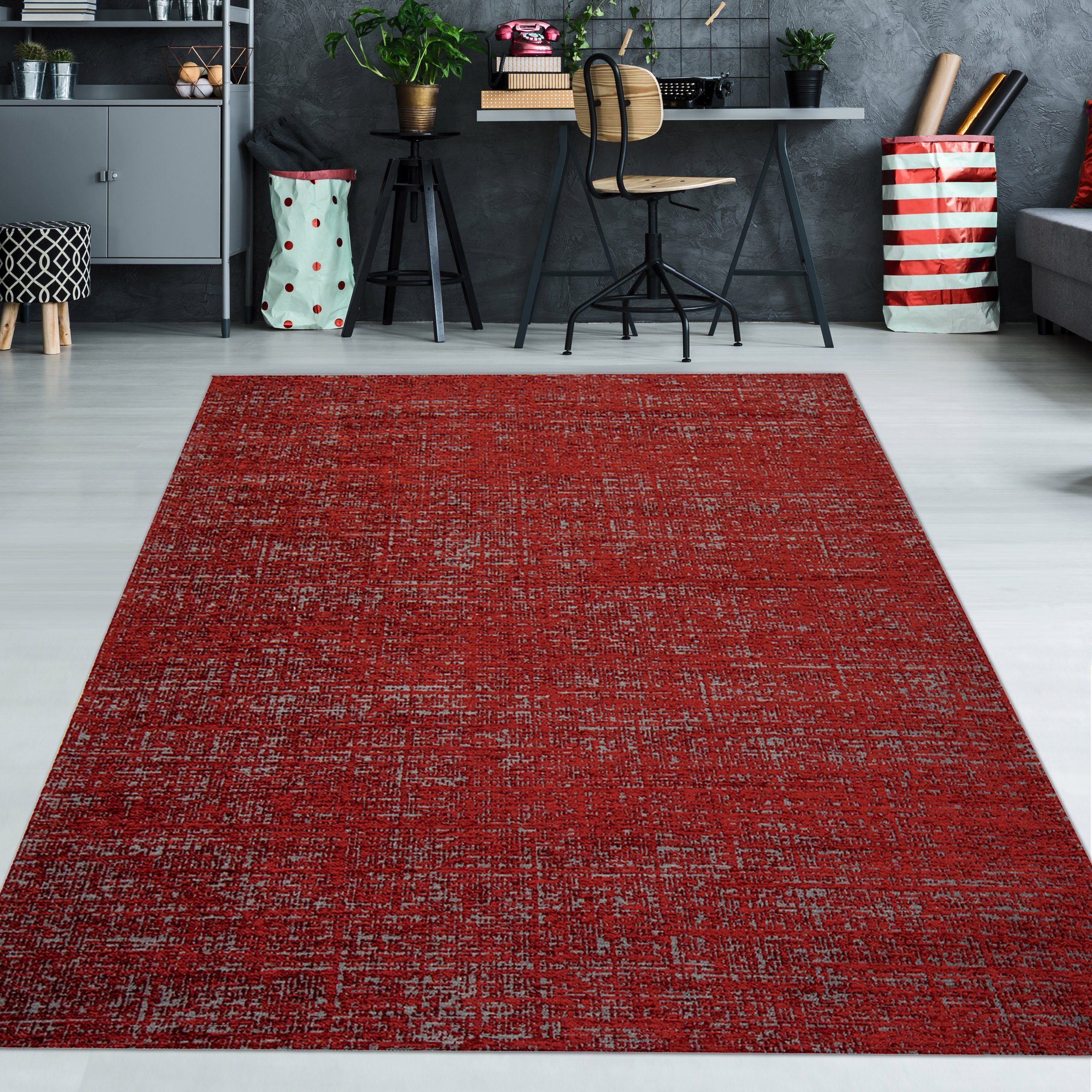 Teppich Teppich Kurzflor in rot grau, TeppichHome24, rechteckig