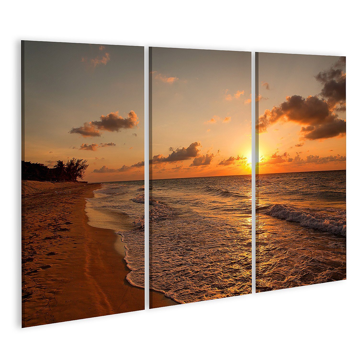 islandburner Leinwandbild Bild auf Leinwand Strand bei Sonnenuntergang Varadero Kuba Wandbild Po