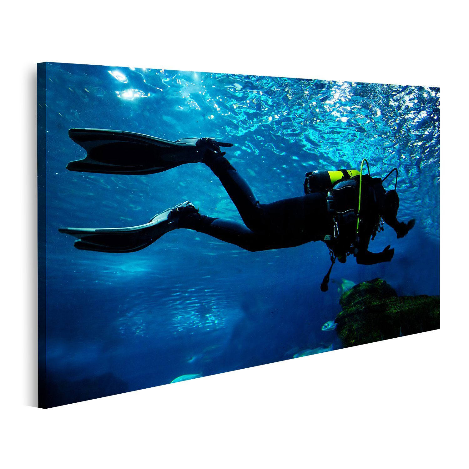 islandburner Leinwandbild Bild auf Leinwand Tauchen im Ozean. Taucher Silhouette Wandbild Poster