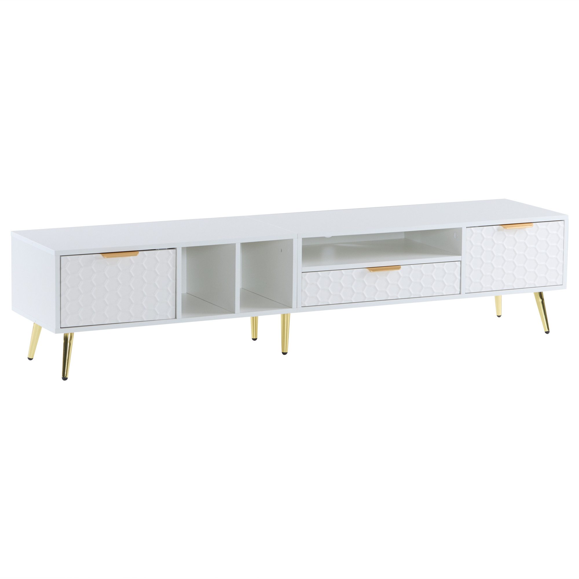 Ideasy Tv Schrank Lowboard Mit Wabenschnitzerei Tv Board In Weiß 180