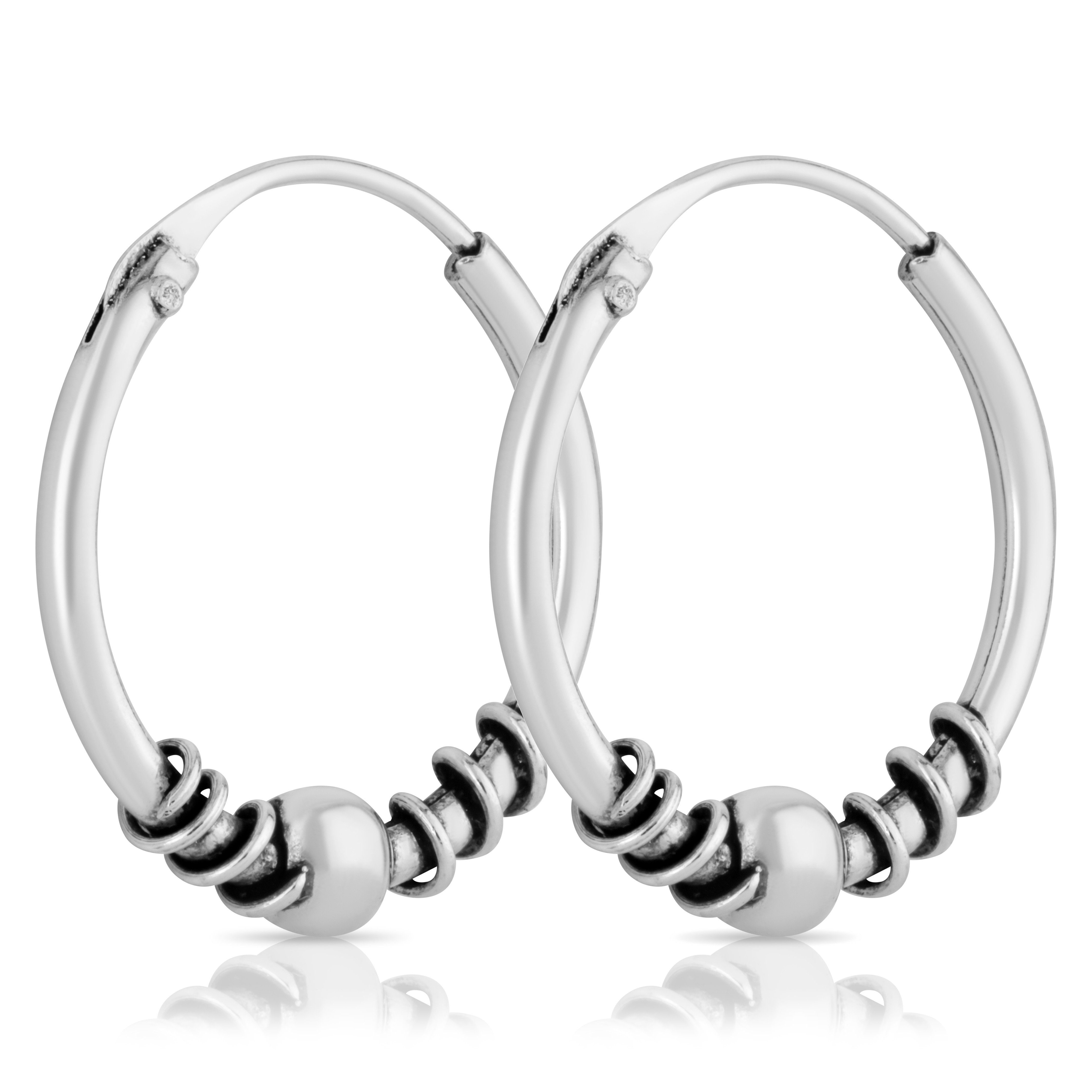 NKlaus Paar Creolen Paar Bali Creolen Kugel 14mm 925 Sterling Silber M