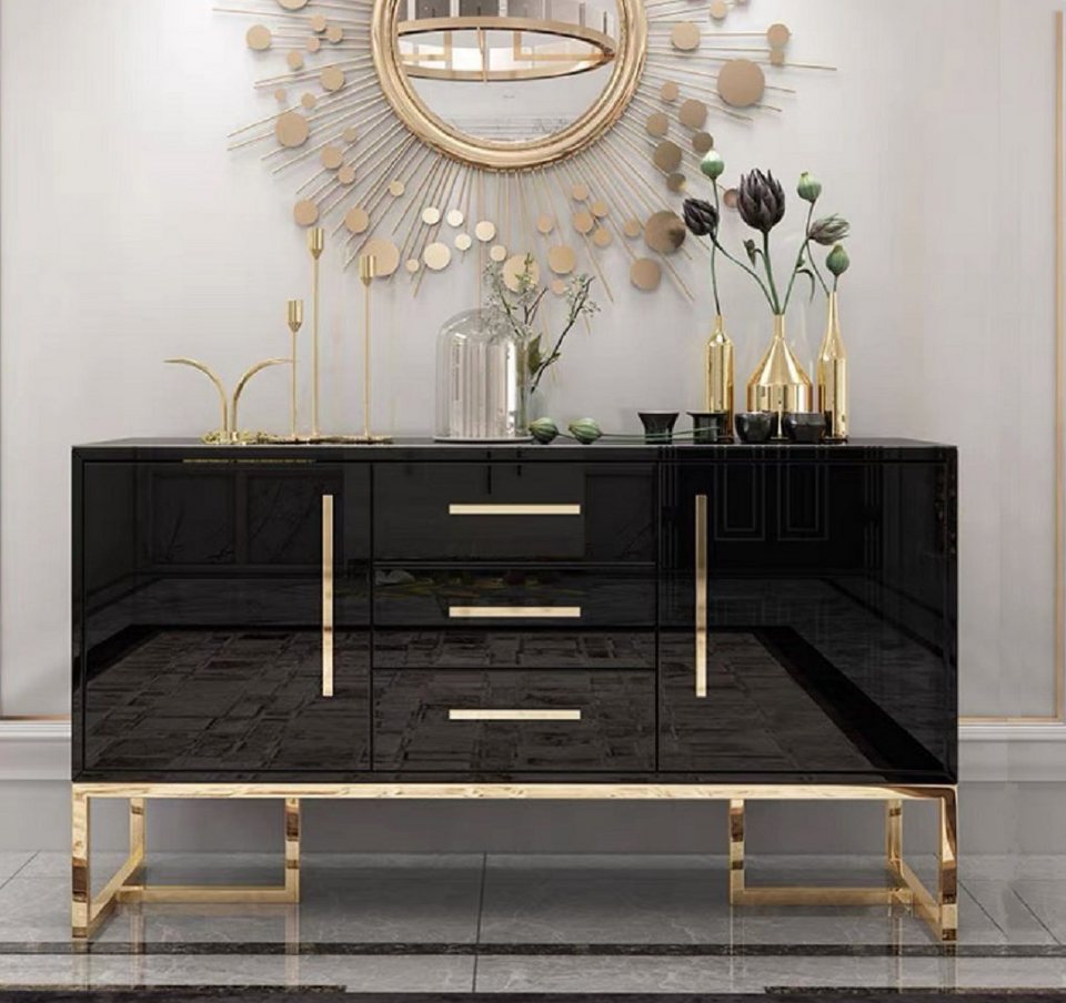Jvmoebel Sideboard Schwarz Hochglanz Sideboard Modern Möbel Holz