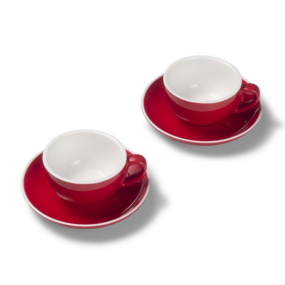 Terra Home Cappuccinotasse 2er Cappuccinotassen Set Rot Glossy 200 Ml