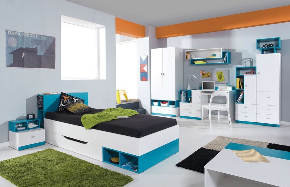 Stylefy Jugendzimmer Set Bond Weiß Hochglanz Türkis Jugendzimmer Set
