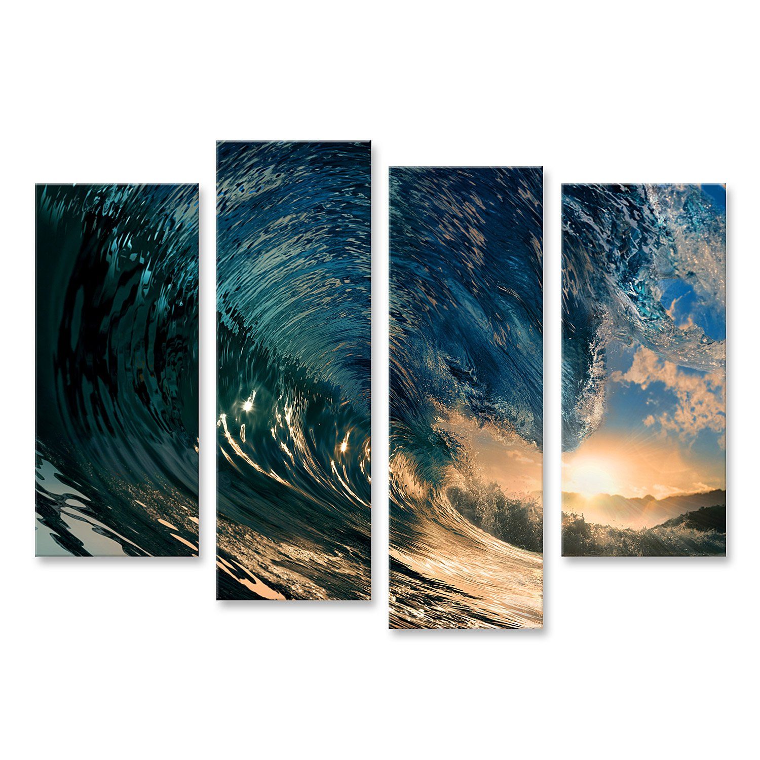 islandburner Leinwandbild Bild auf Leinwand Sonnenuntergang Strand Ozean Welle Wandbild Poster K