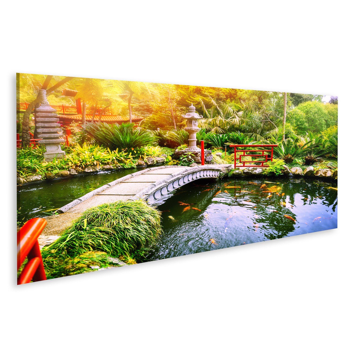 islandburner Leinwandbild Bild auf Leinwand Japanischer Garten Mit Koi Fische Im Teich Schwimmen