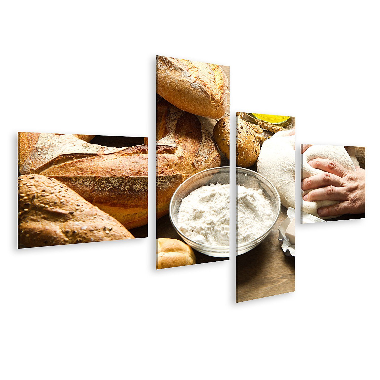 islandburner Leinwandbild Bild auf Leinwand Weibliche Hände in Mehl Nahaufnahme Kneten Teig auf