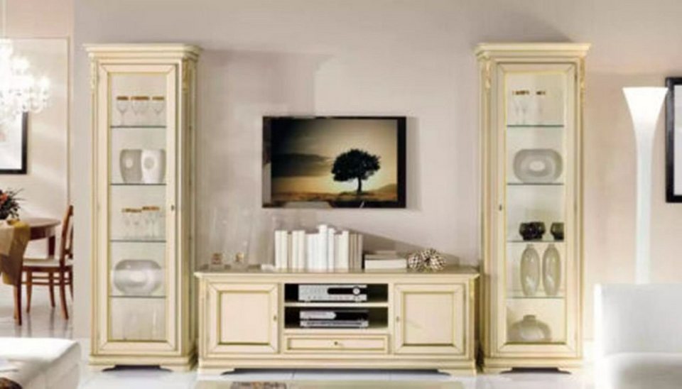 Jvmoebel Wohnwand Italienische Wohnzimmer Wohnwand 2x Vitrine Schrank