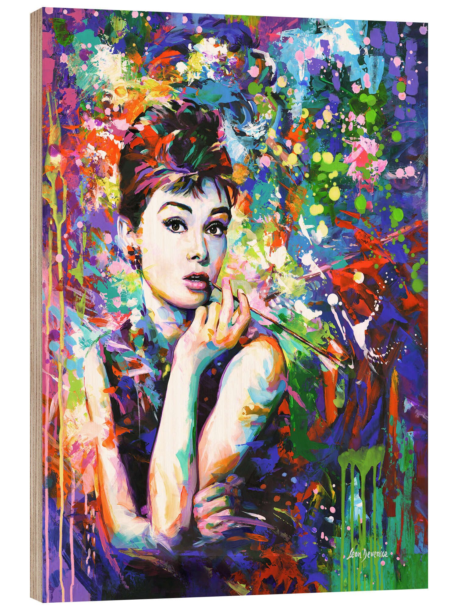 Posterlounge Holzbild Leon Devenice Audrey Hepburn Modernes Porträt