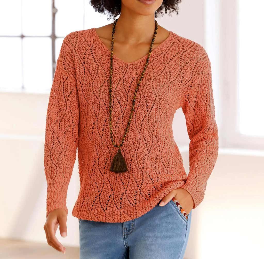 Heine Wickelpullover Linea Tesini Damen Designer Ajourpullover Orange
