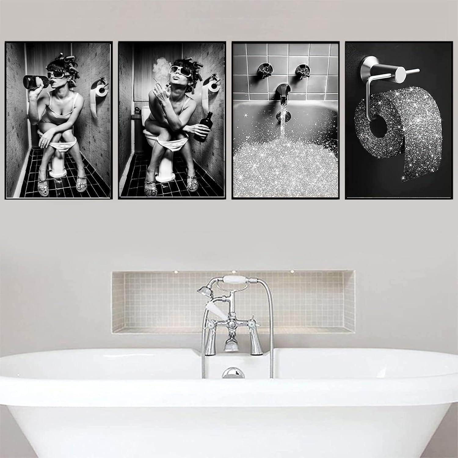 LYBOHO Leinwandbild Badezimmer Bilder Schwarz Weiß Set Vintage Leinwand Poster - 4er Set