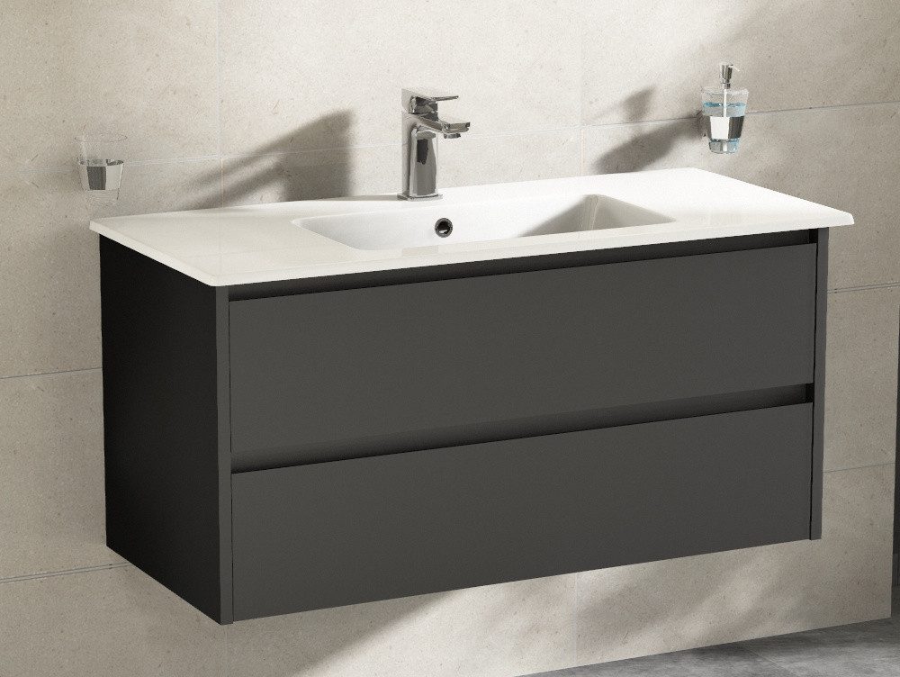 Aqua Bagno Badmöbel Set Waschplatz 100 Cm Keramikbecken Anthrazit Matt