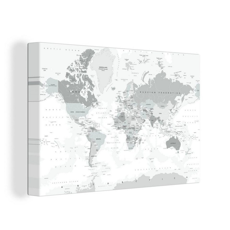 Onemillioncanvasses® Leinwandbild Weltkarte Weiß Grau Erde 1 St