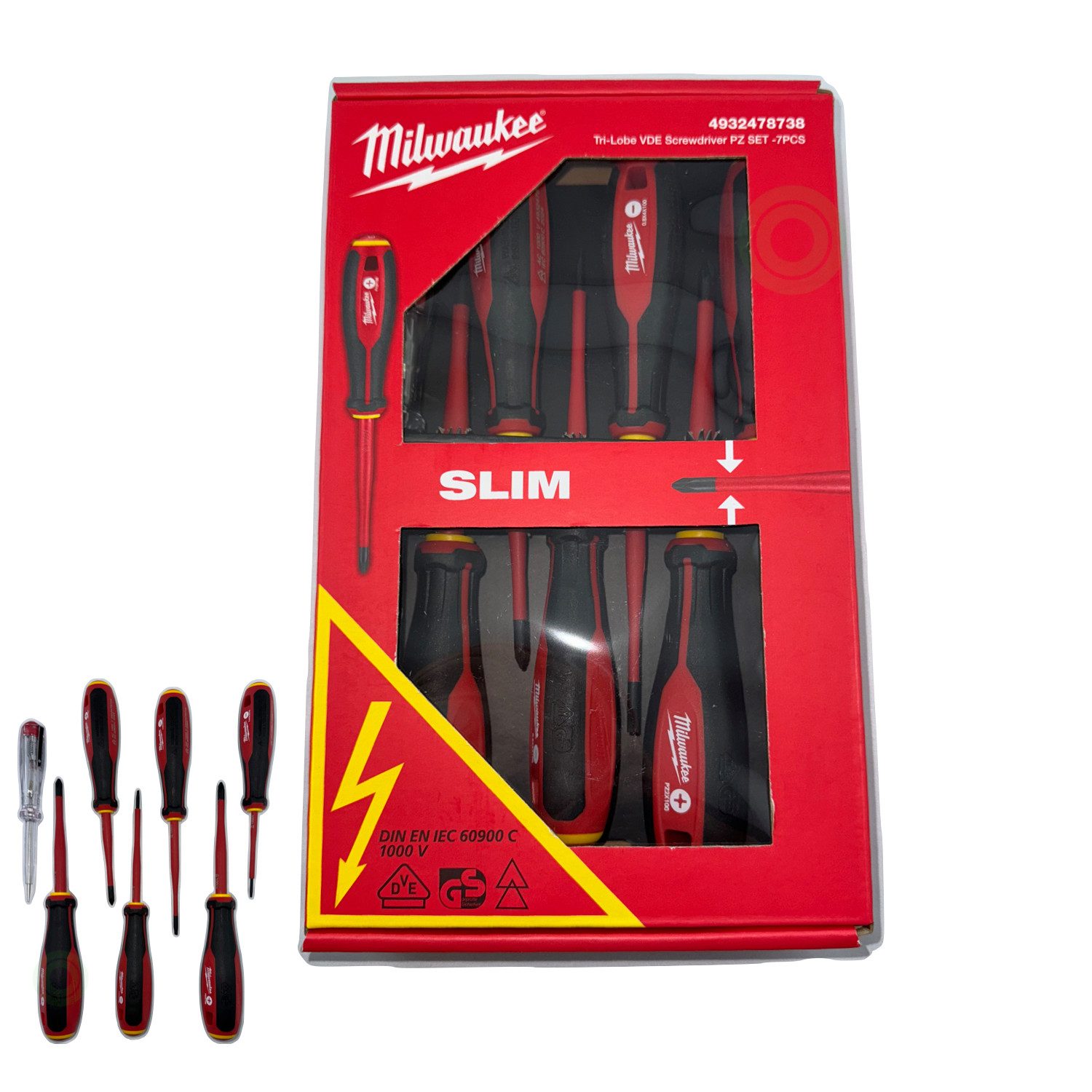 Milwaukee Bit-Schraubendreher Milwaukee Tri-Lobe Schrauberdreher SET SL / PH / PZ VDE 7 Teilig