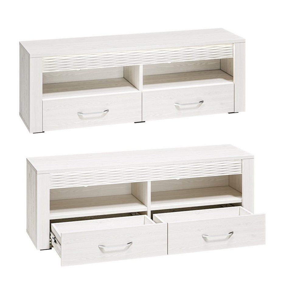 Lomadox Lowboard Cordoba 131 Tv Mit Led Beleuchtung In Schnee Kiefer
