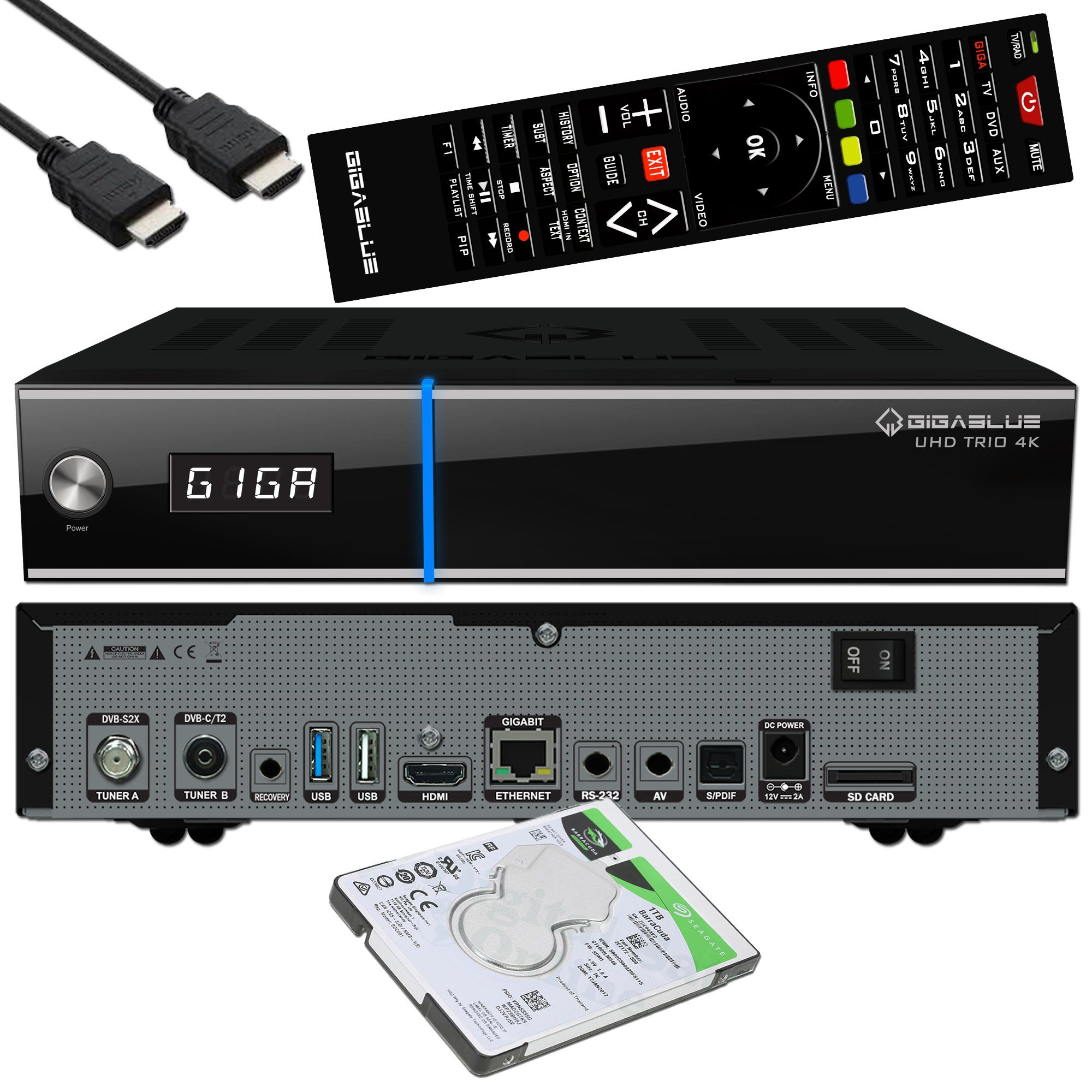 Gigablue GigaBlue UHD Trio 4K DVB-S2X + DVB-T2/C Combo + 2TB HDD intern SAT-Receiver