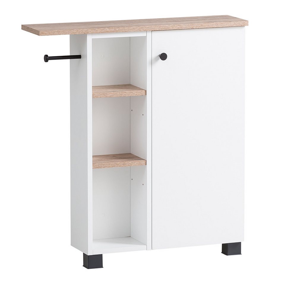 Lomadox Seitenschrank Barletta 80 Weiß Matt Mit Wildeiche Nb 1 Tür B