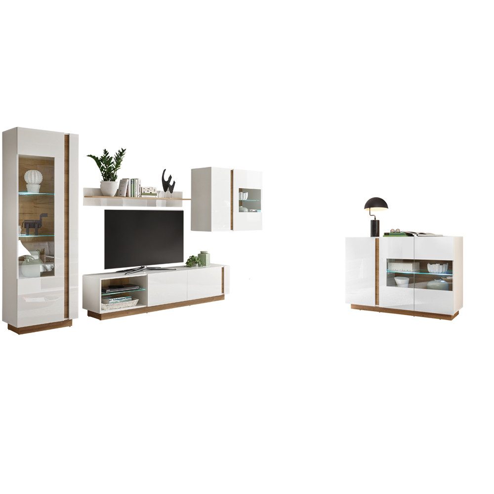 Lomadox Wohnwand Celle 61 2 St Mit Sideboard Weiß Glanz Mit