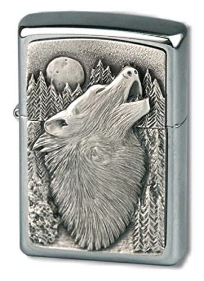 Zippo Feuerzeuge Zippo Feuerzeug chrom gebürstet Plakette "Wolf"