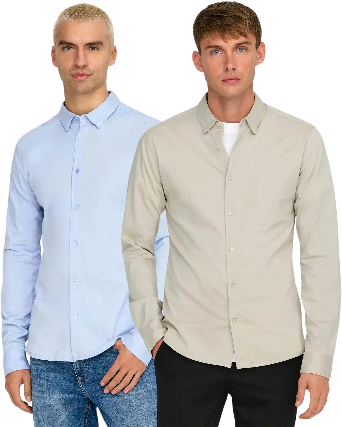 ONLY & SONS Langarmhemd Slim-Fit Basic Hemd im Doppelpack
