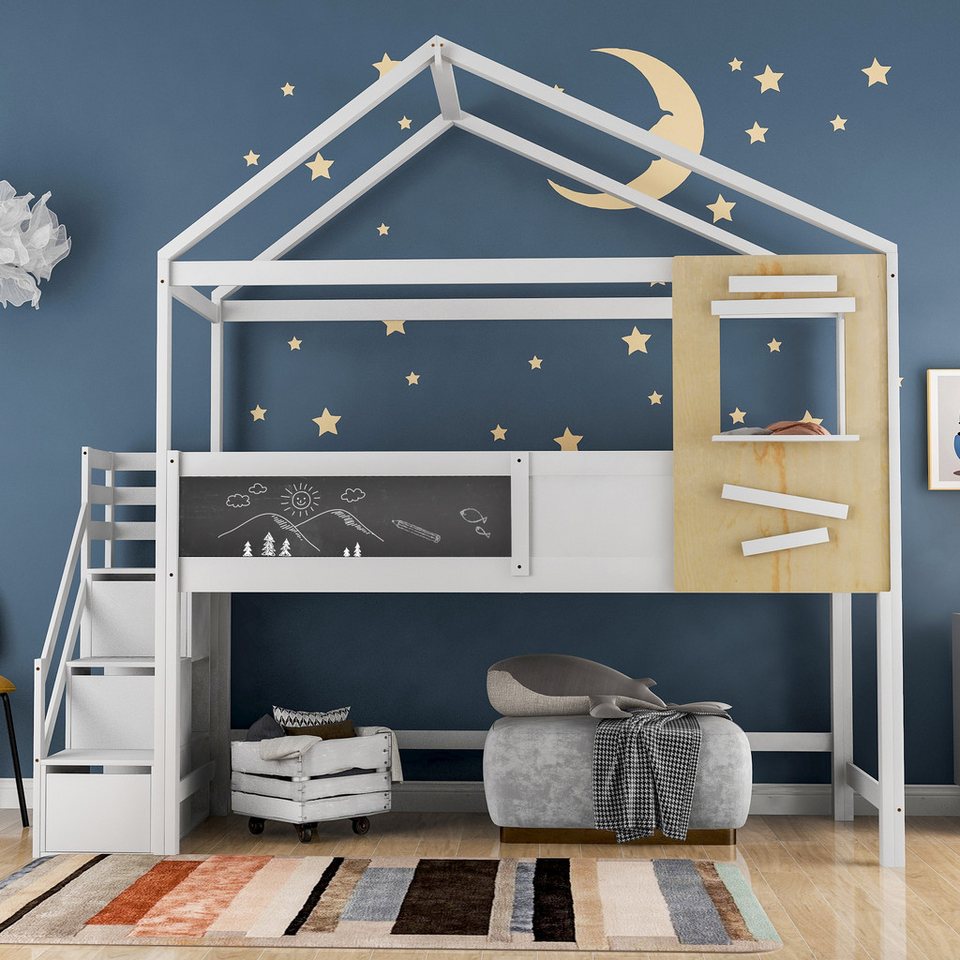 Modfu Etagenbett Einzelbett Hausbettkinderbett Treppe Mit 3 Schubladen
