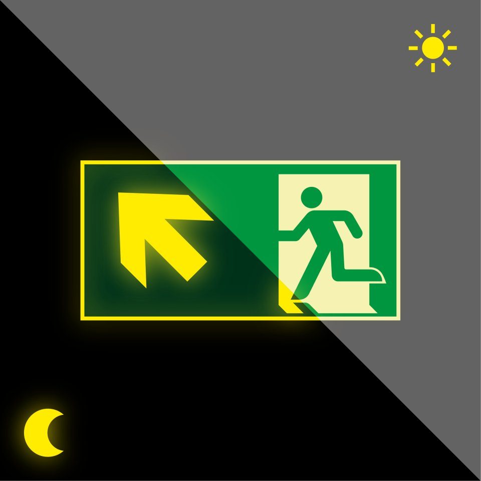 König Werbeanlagen Hinweisschild PERMALIGHT® power Rettungsz.Rettungsweg links aufwärts,ASR/ISO ...