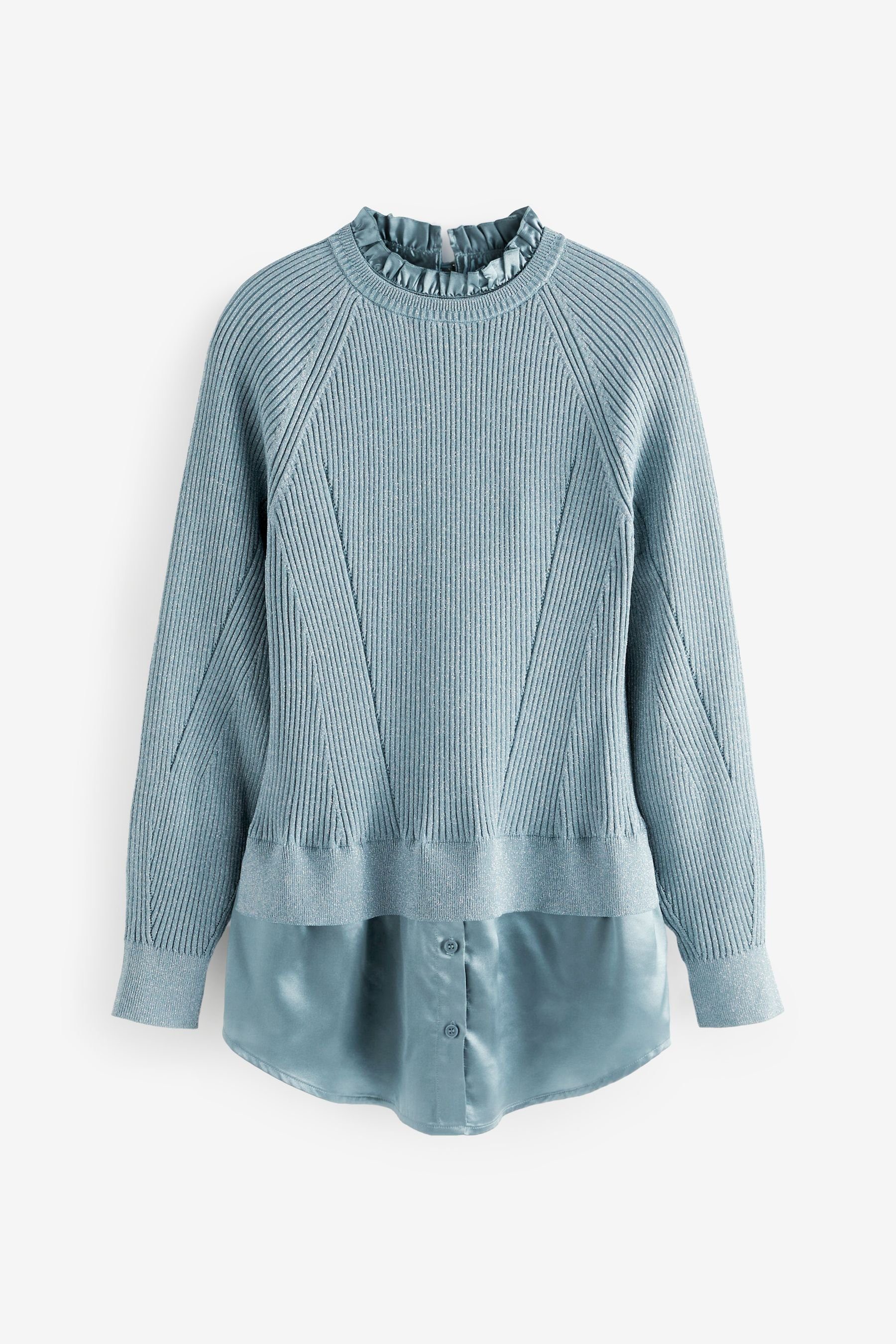 Next 2-in-1-Pullover Glitzer-Pullover mit Rüschen und Hemd-Lagenlook (1 ...
